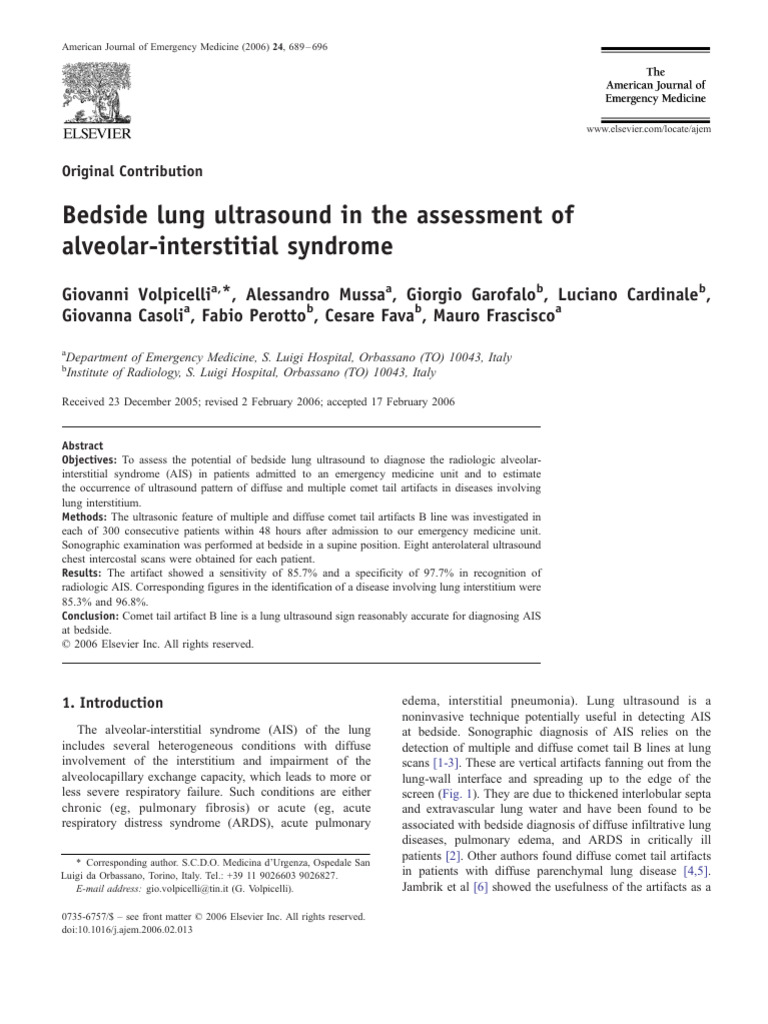 Bedside Lung Ultrasound in The Assessment of Alveolar-Interstitial Syndrome | PDF | Pneumonia ...