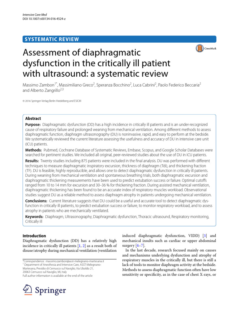 Assessment of Diaphragmatic Dysfunction in The Critically Ill Patient ...