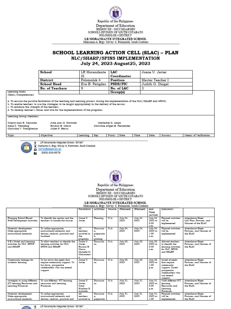 NLC LAC Implementation Plan23 | PDF | Educational Technology | Learning