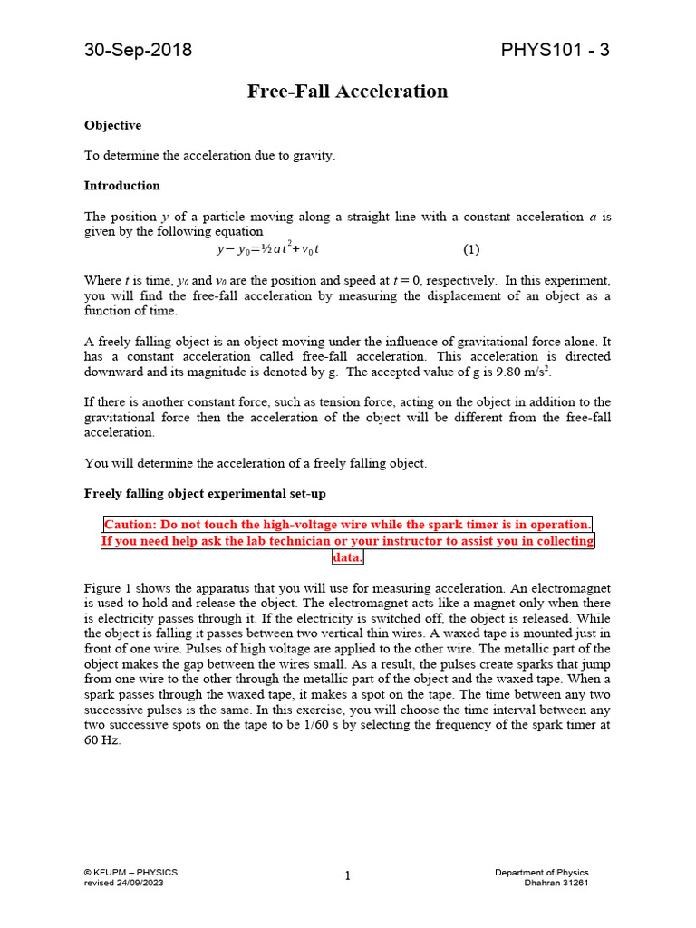 Measuring Free-Fall Acceleration Experiment | PDF | Acceleration | Force