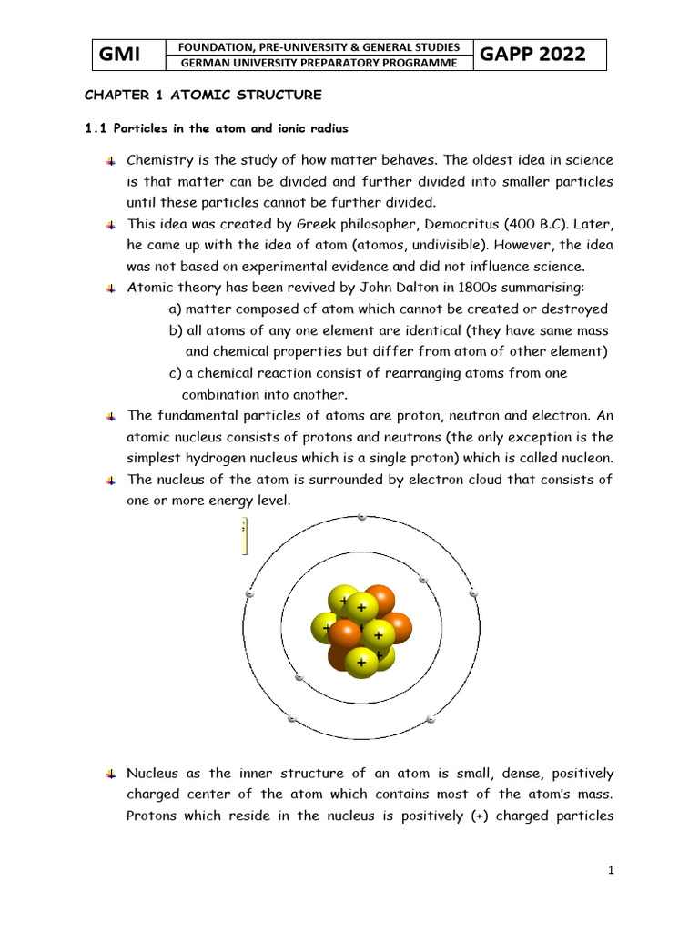 Atomic Structure Additional Notes Pdf Ion Atoms