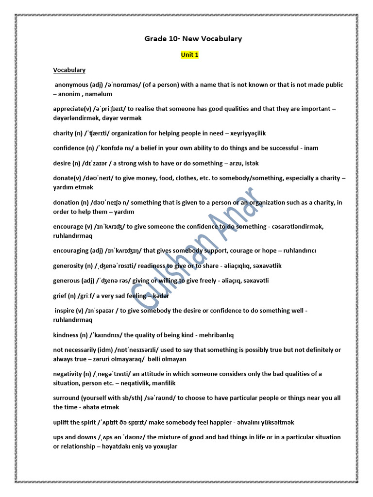 Grade 10 Vocabulary Unit Overview | PDF | Smog | Water