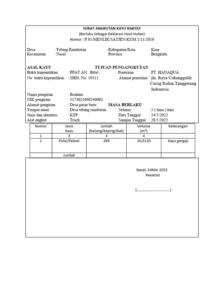 Surat Angkutan Kayu Rakyat 4 | PDF
