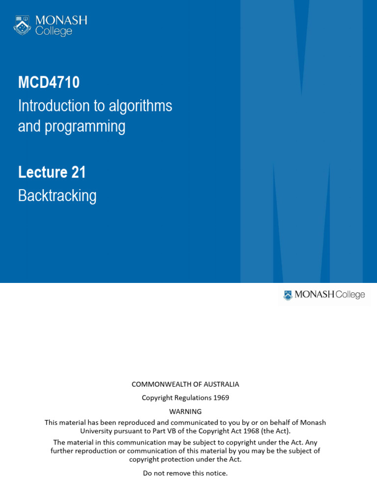 MCD4710 2021 T1 Lect21 Backtracking | PDF | Combinatorics | Applied Mathematics