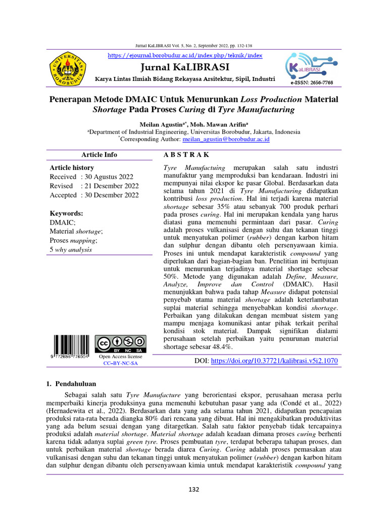 Jurnal Kalibrasi: Penerapan Metode Dmaic Untuk Menurunkan Loss ...