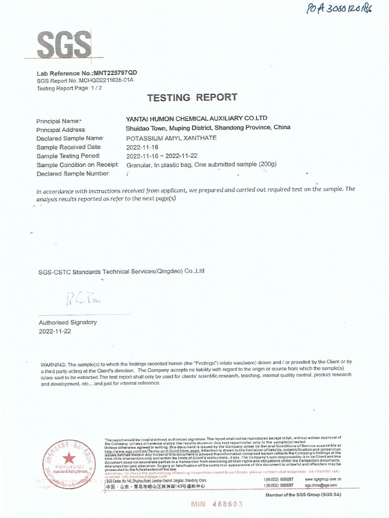Sgs Report & Coa - Ref Amnt Po#3000120186 | PDF