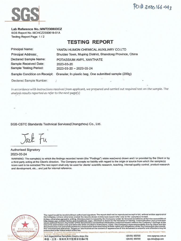 Sgs Report & Coa - Ref Amnt Po#3000166443 | PDF