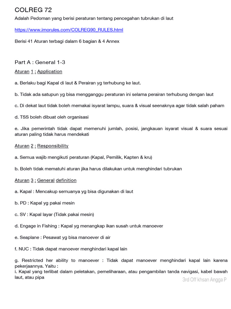 COLREG 1972 Bahasa Indonesia | PDF