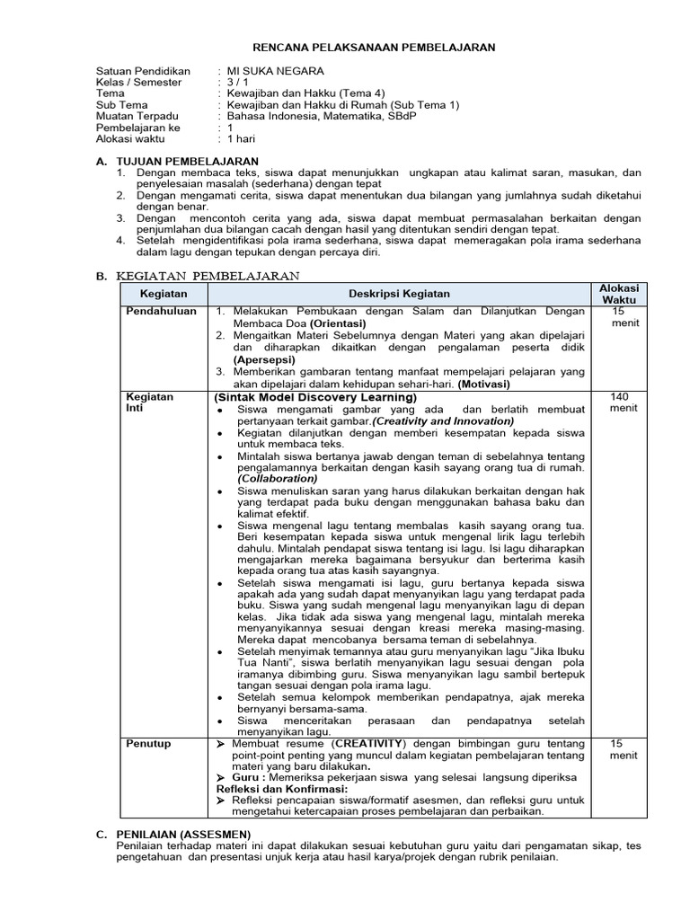 RPP Tema 4 Kelas 3 | PDF