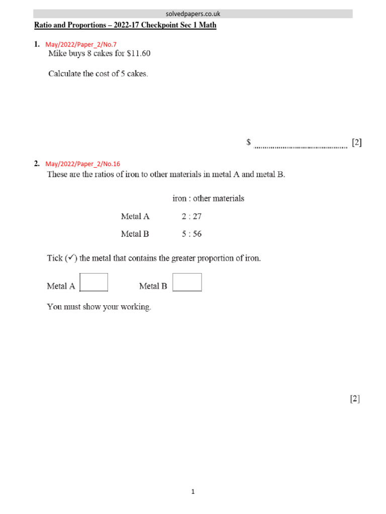 Checkpoint Math Ratio & Proportions | PDF
