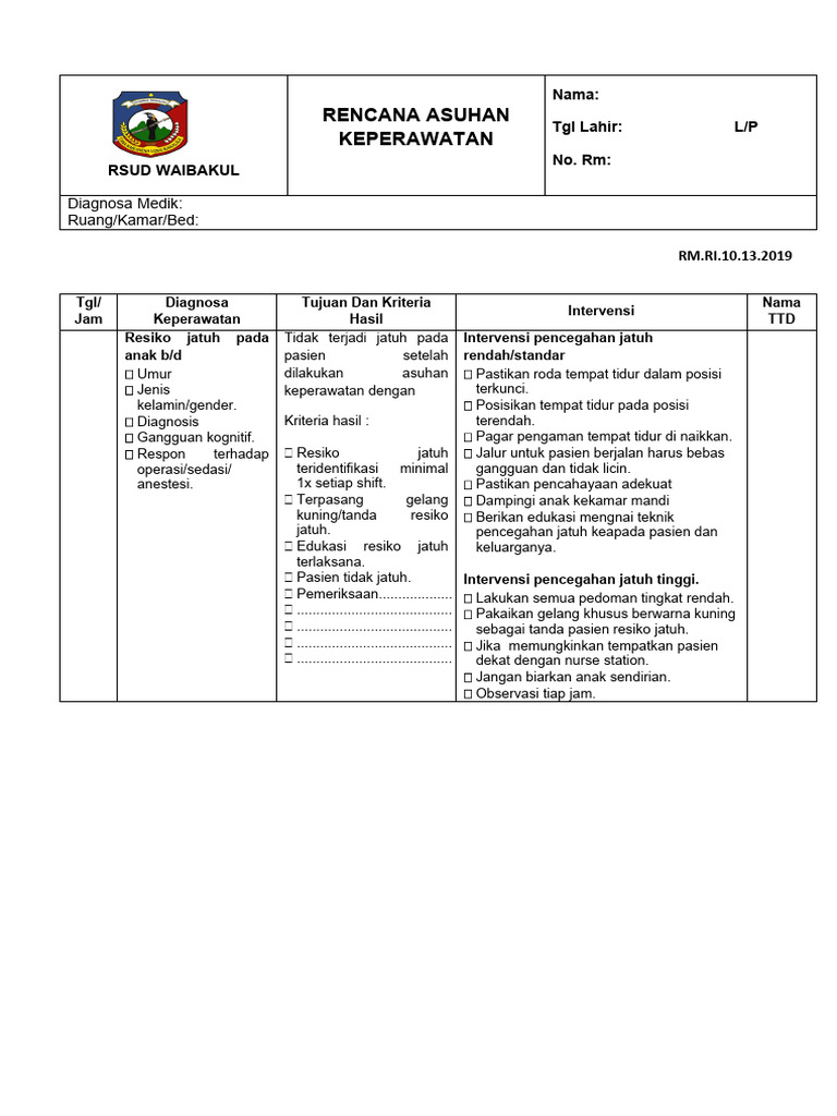 RM - RI.10.13 Askep Resiko Jatuh Pada Anak | PDF