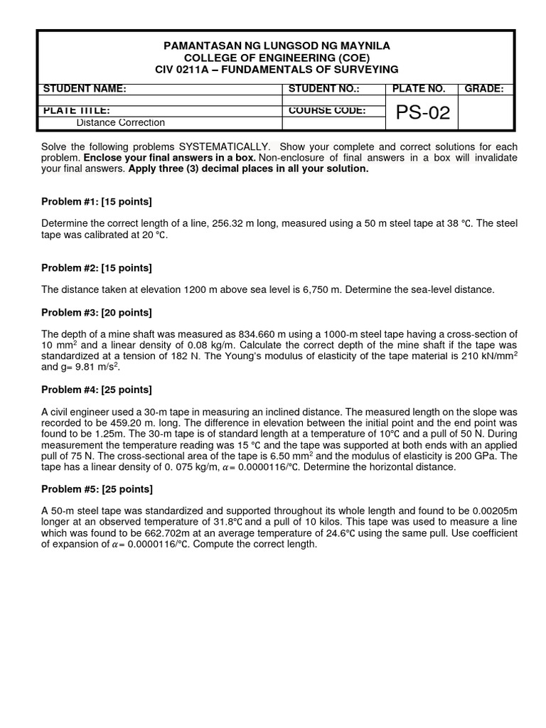 Problem-Set-2-CIV0211A-Fundamentals of Surveying | PDF | Teaching ...