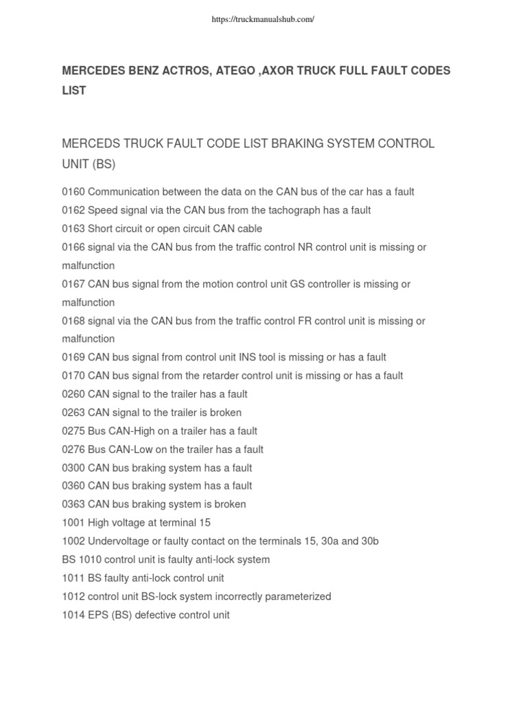 truckmanualshub.com_Mercedes-Benz Actros Fault Codes List PDF | PDF ...