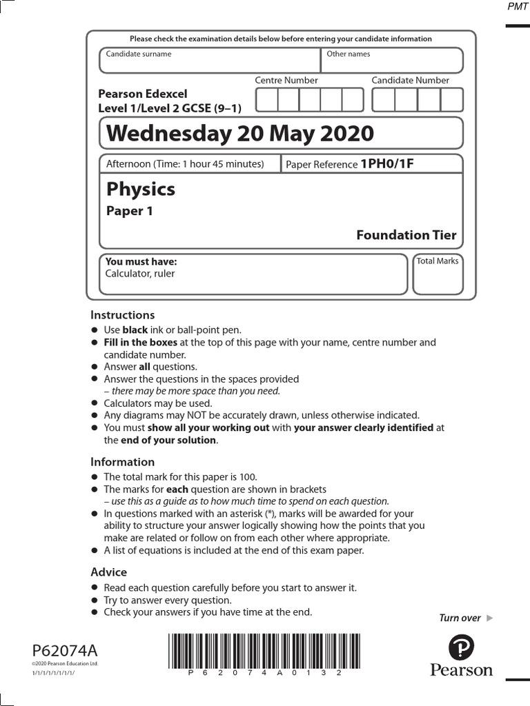 June 2020 QP - Paper 1 (F) Edexcel Physics GCSE | PDF