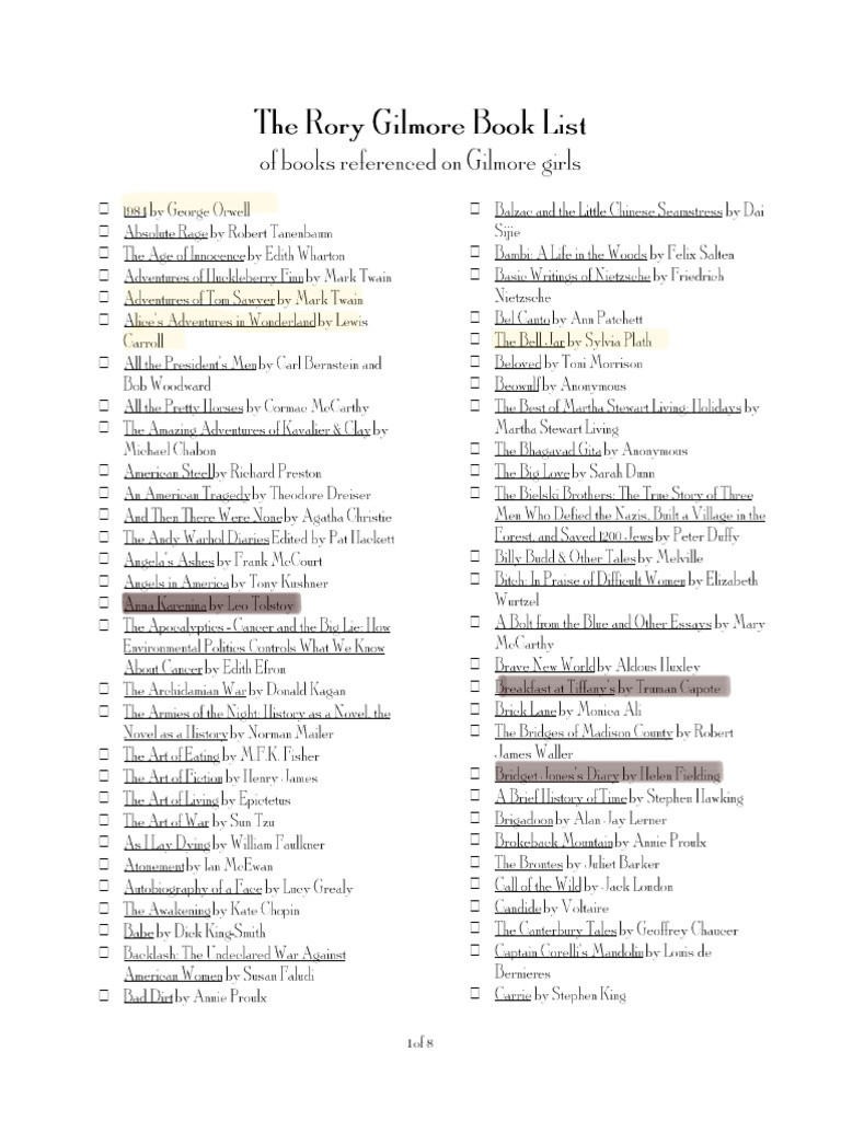 Rory Gilmore Book List PDF | PDF
