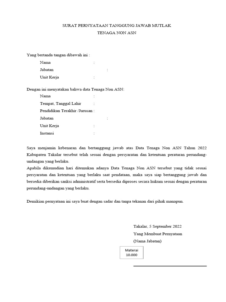 FORM SPTJM (Diisi Oleh Atasan Langsung Yang Bersangkutan) | PDF