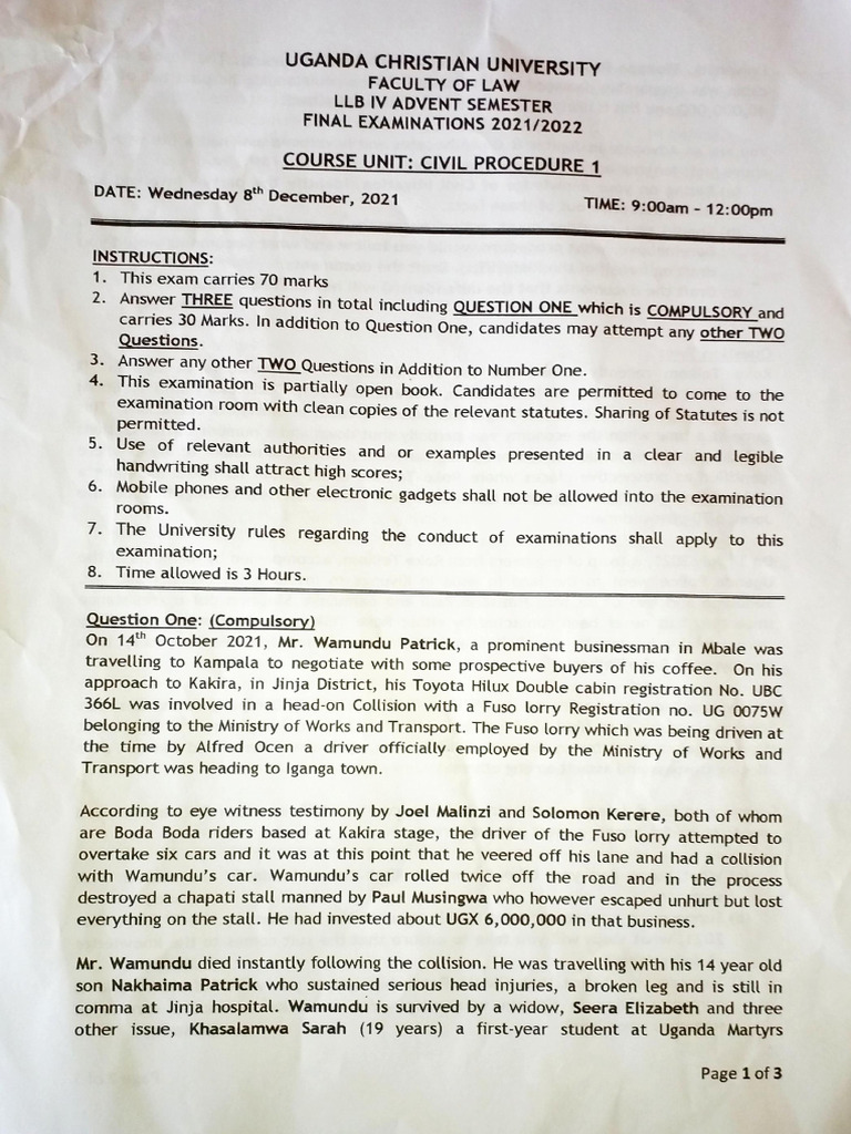 Examination Past Paper For LLB 4 2021 | PDF