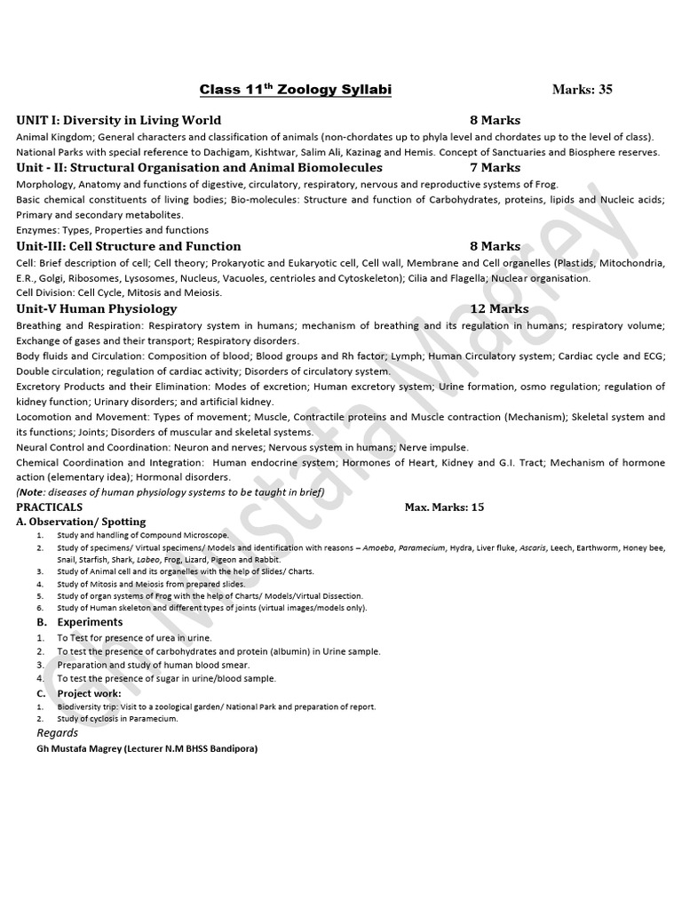 Class 11th Zoology Syllabi 1 | PDF | Cell (Biology) | Mitochondrion