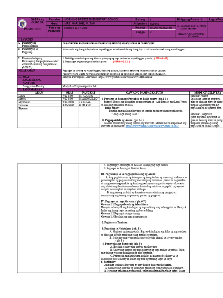 WHLP-Q1-WK 2 - Filipino G. Silang | PDF