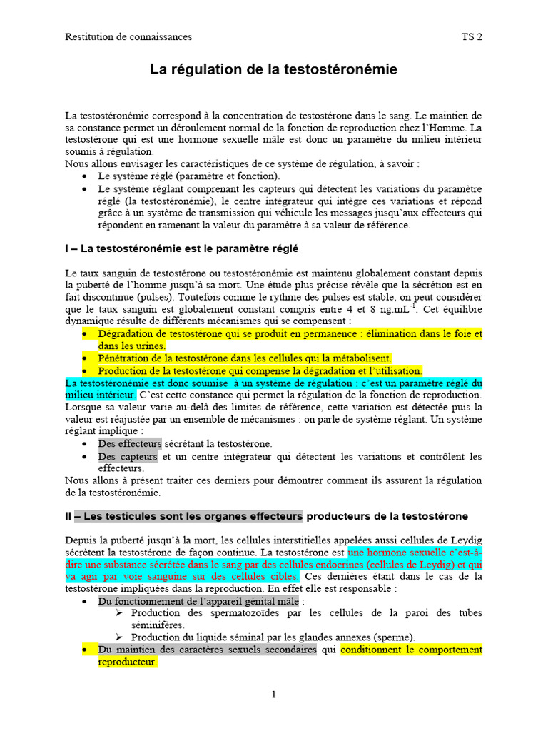 Régulation de la testostéronémie chez l'homme | PDF | Hypothalamus ...