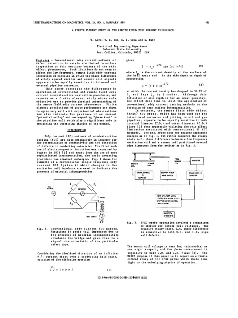 A Finite Element Study of The Remote Field Eddy Current Phenomenon 1988 | PDF | Physical ...