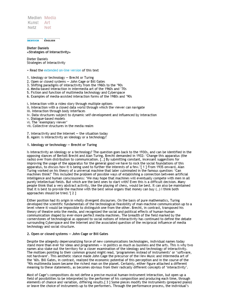 Dieter Daniels - Strategies of Interactivity | PDF | Installation Art | Cyberspace