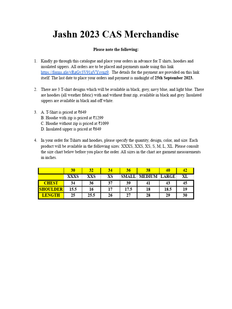 Jashn 2023 CAS Merchandise Catalogue & Order Form | PDF