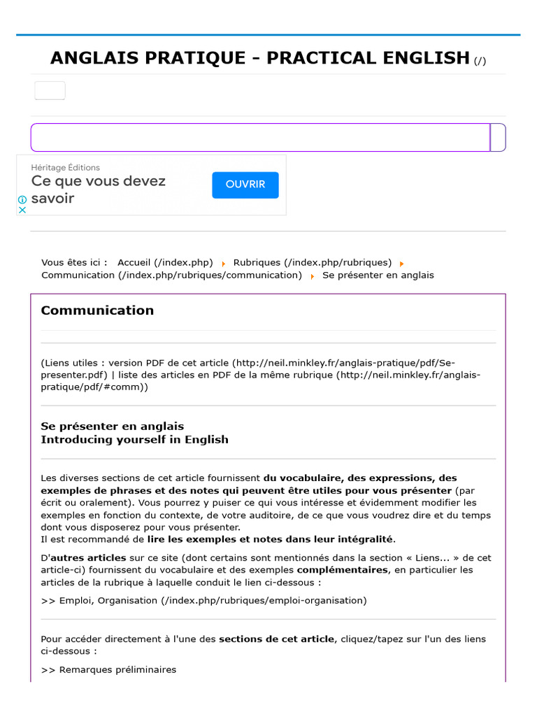 Se Présenter en Anglais | Download grátis PDF | Linguistique