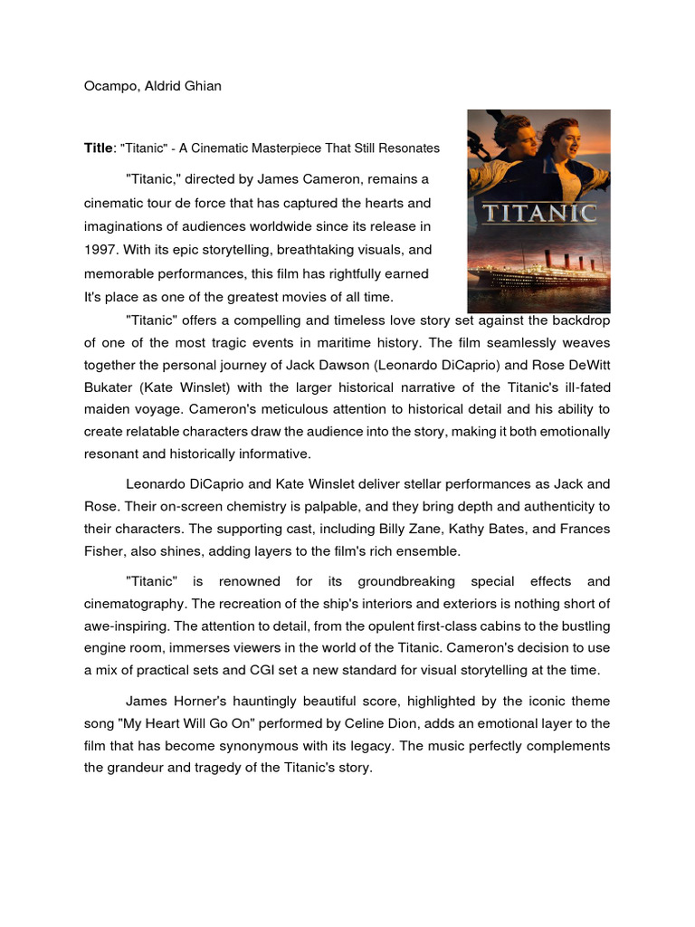 Titanic: A Timeless Cinematic Classic | PDF