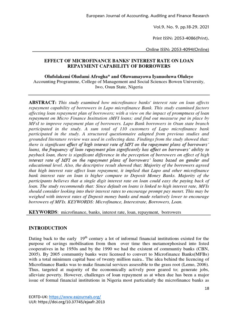 Effect of Microfinance Banks | PDF | Microfinance | Interest