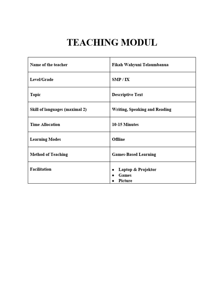 Contoh Modul | PDF | Reading Comprehension | Learning