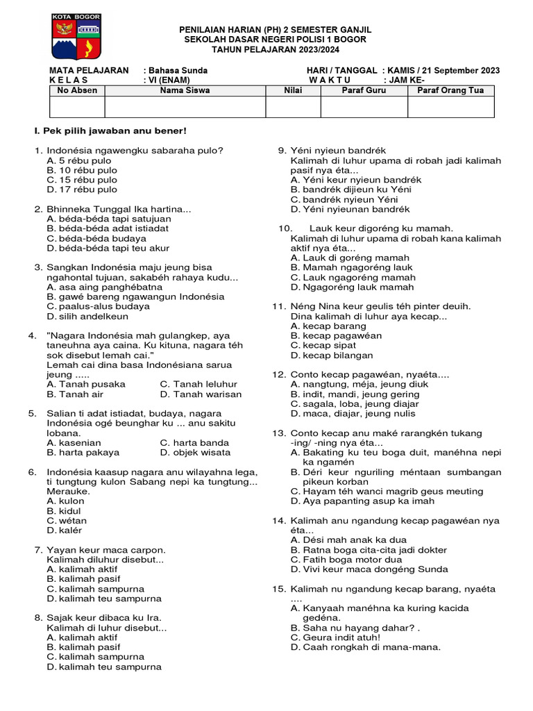 PH 2 B.Sunda Kelas 6 Ung | PDF
