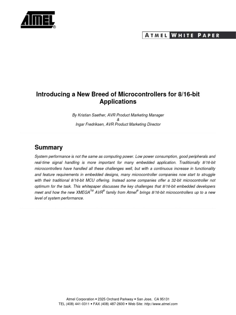 Atmel White Paper Introducing New Breed of Microcontrollers For 8-16-Bit Applications | PDF ...