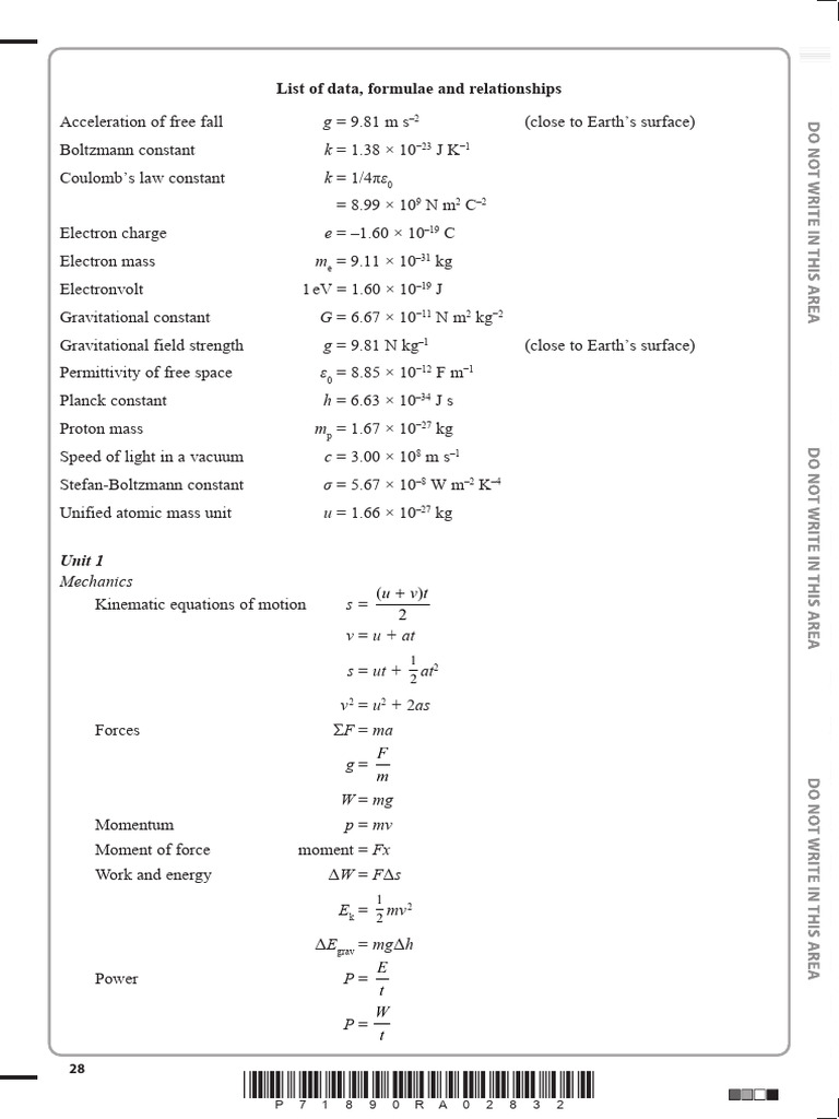 List of Data, Formulae and Relationships | PDF | Electronvolt | Waves