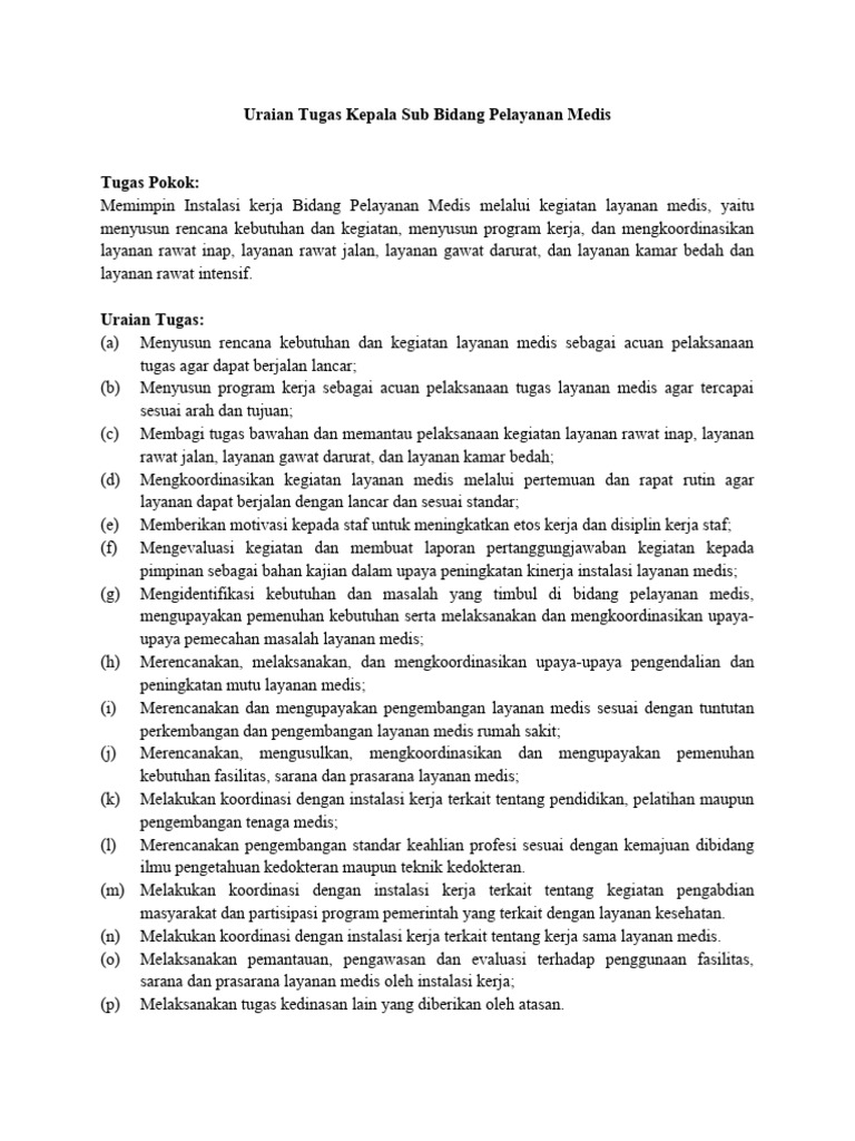 Uraian Tugas Kepala Sub Bidang Medis | PDF | Komputer