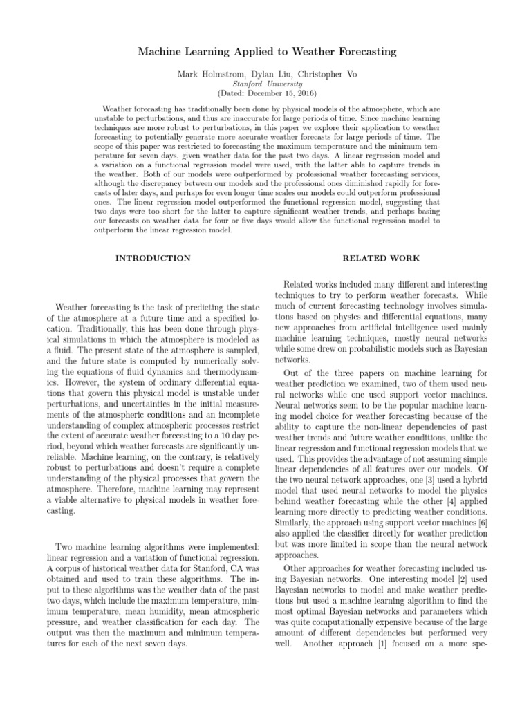 Machine Learning for Weather Forecasting | PDF | Machine Learning ...