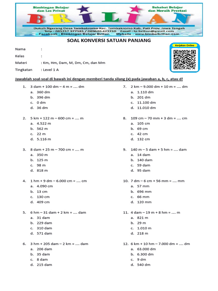 Soal Konversi Satuan Panjang Level 1 A | PDF