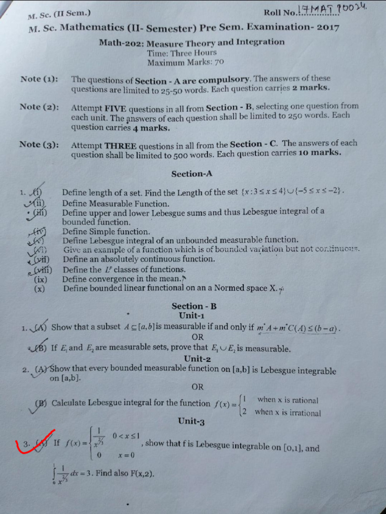 Measure Theory-2nd Semester Old Papers | PDF