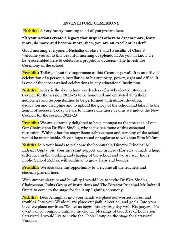 Investiture Script | PDF
