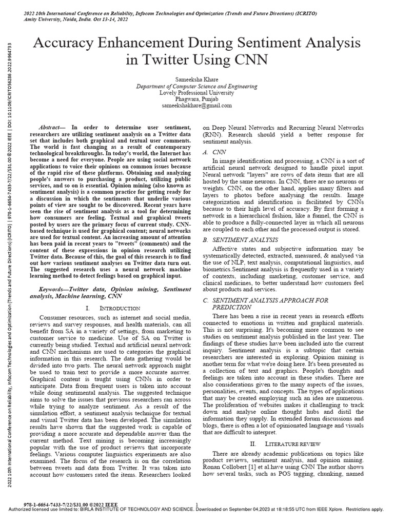 Accuracy Enhancement During Sentiment Analysis in Twitter Using CNN | PDF | Machine Learning ...