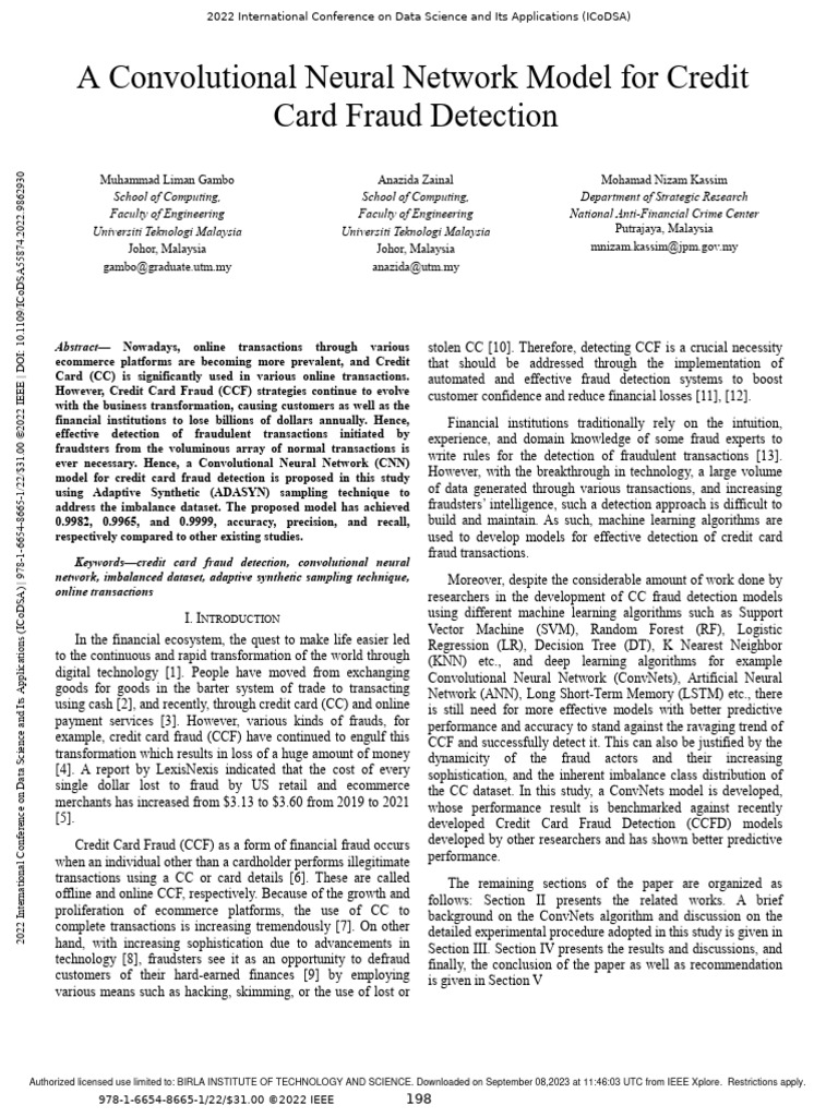 A Convolutional Neural Network Model For Credit Card Fraud Detection ...