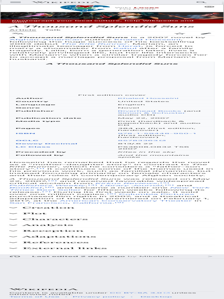 A Thousand Splendid Suns - Wikipedia | PDF | Books