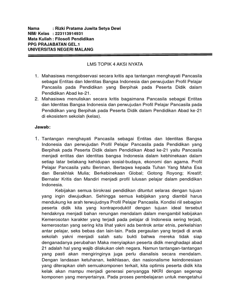 Rizki Pratama Juwita Setya Dewi - 223113914931 - Aksi Nyata Topik 4 - Filosofi | PDF | Kesehatan ...