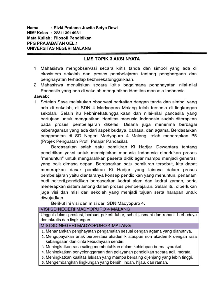 Rizki Pratama JSD - 223113914931 - Aksi Nyata Topik 3 Filosofi | PDF