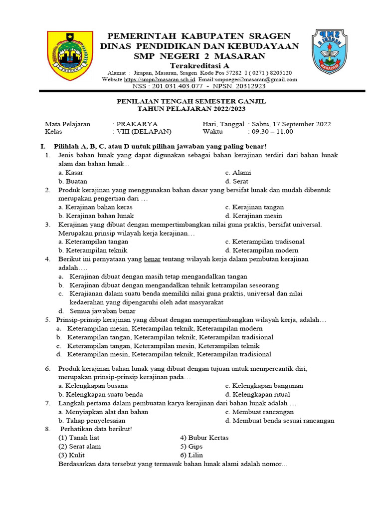 OK PRAKARYA SOAL PTS Kls 8 Ganjil 2022 | PDF