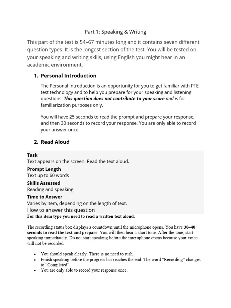 Pte Rules and Form | PDF | Multiple Choice | Human Communication