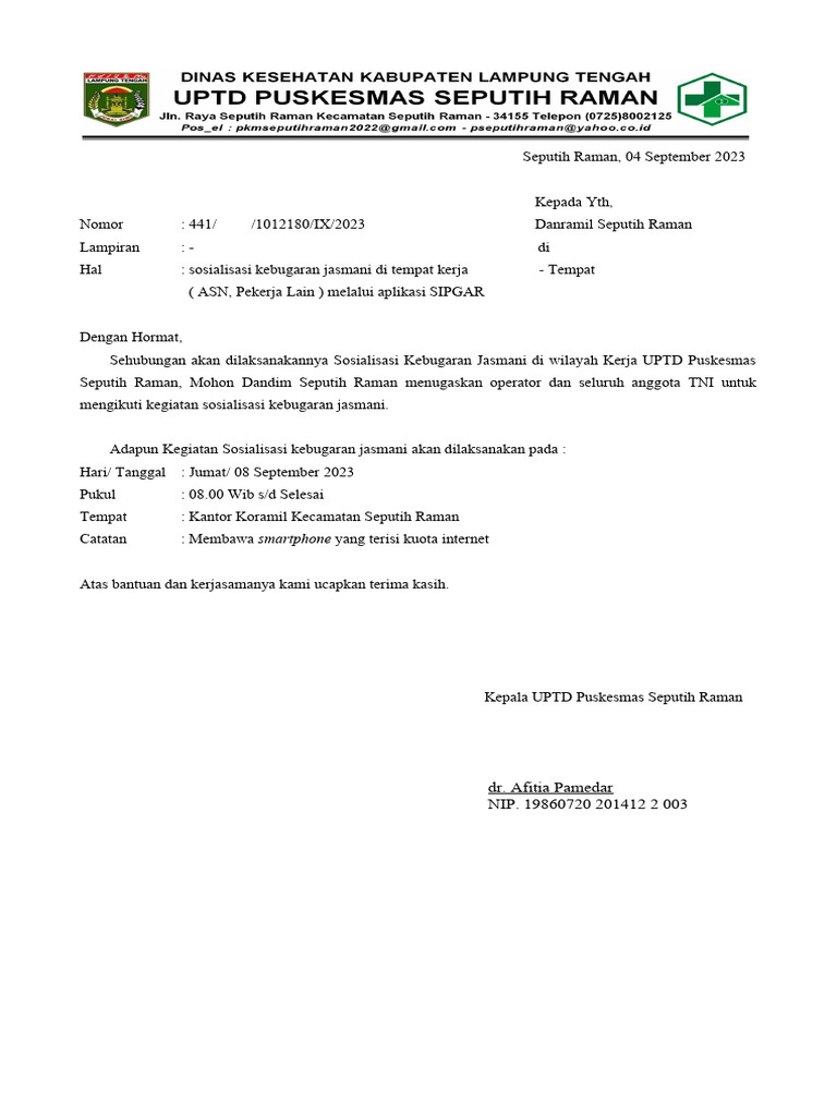 Surat Izin Kebugaran Jasmani | PDF Surat Izin Kebugaran Jasmani | PDF
