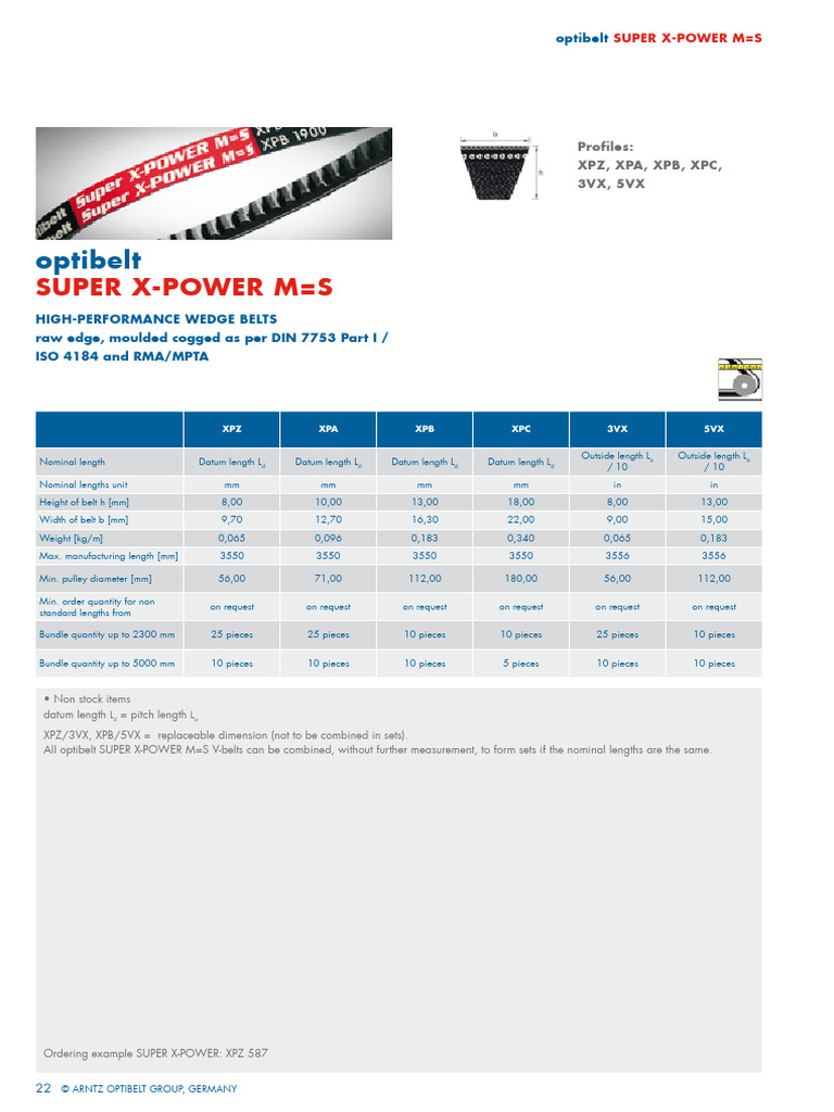 Optibelt SUPER X POWER Length Range | PDF | Belt (Mechanical) | Length