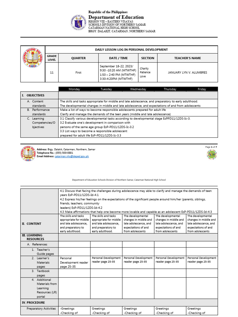 DLL-IN-PERDEV-WEEK-3 (Module 3) | PDF