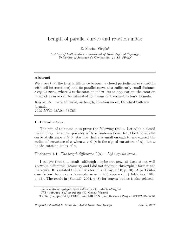 Length of Parallel Curves and Rotation Index | PDF